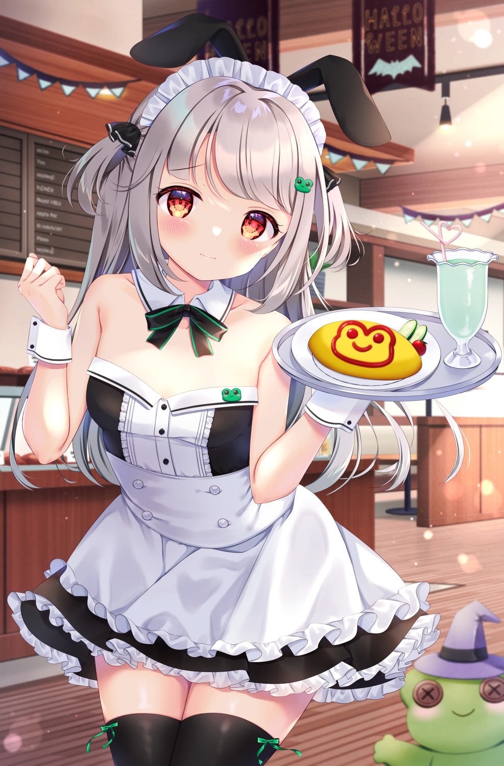 miwauni animal ears bunny ears maid no bra thighhighs waitress | #1032936 | yande.re